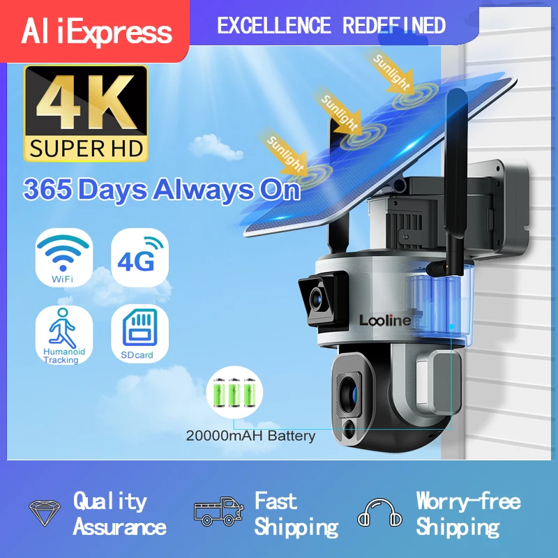 4k 8mp Solar Camera Outdoor 4g/wifi Dual Lens 4x 10x Solar Panel Human ...