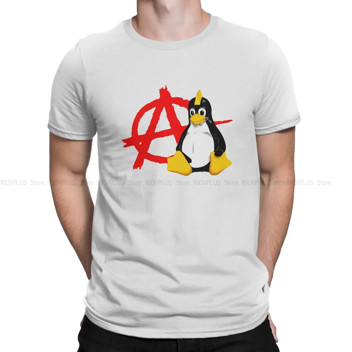 Linux-Operating-System-TShirt-for-Men-Penguin-LINUX-PUNK-Anarchy-Round ...
