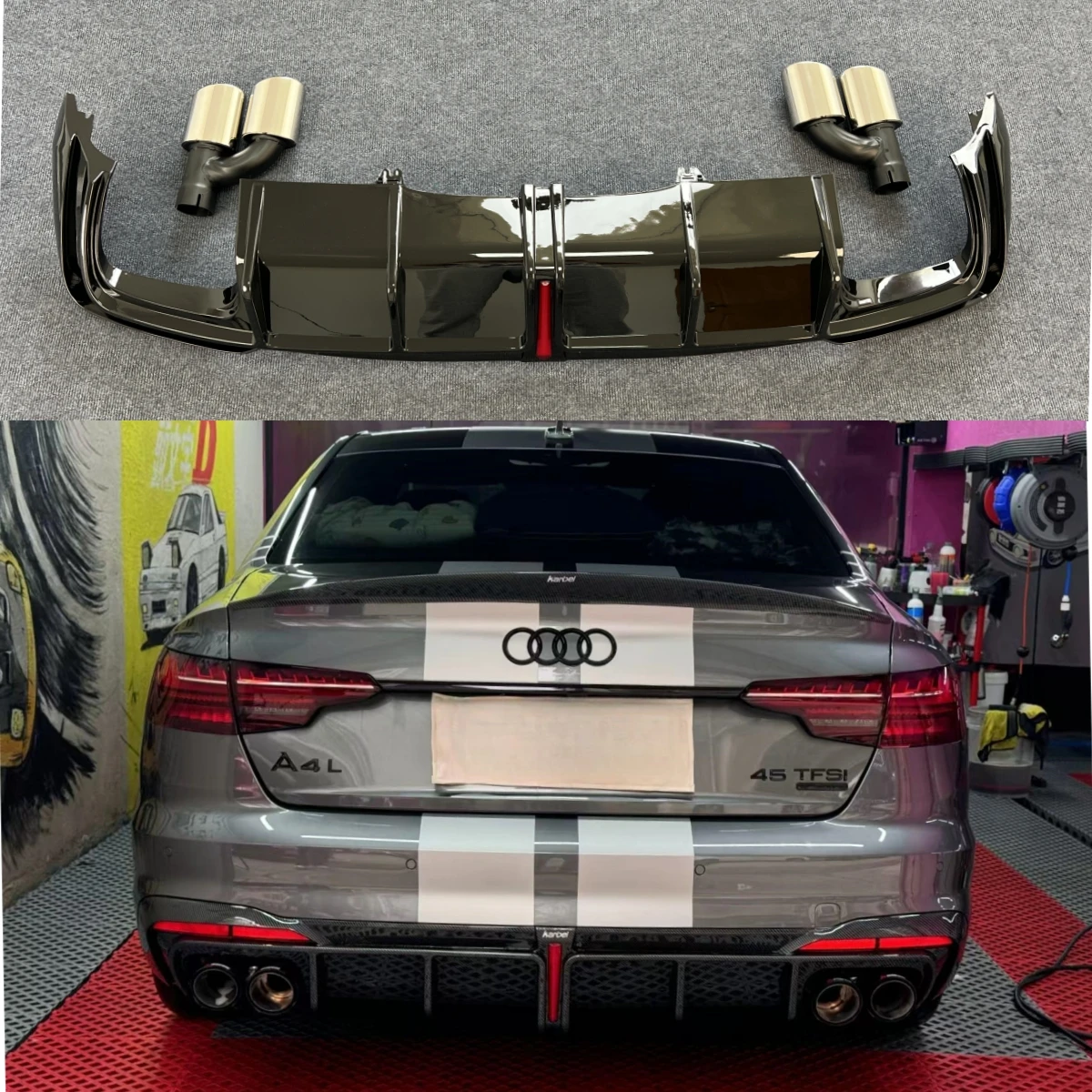 Rear Bumper Lip Diffuser For Audi A4 S-Line S4 B9.5 Sport 2020 2021 ...