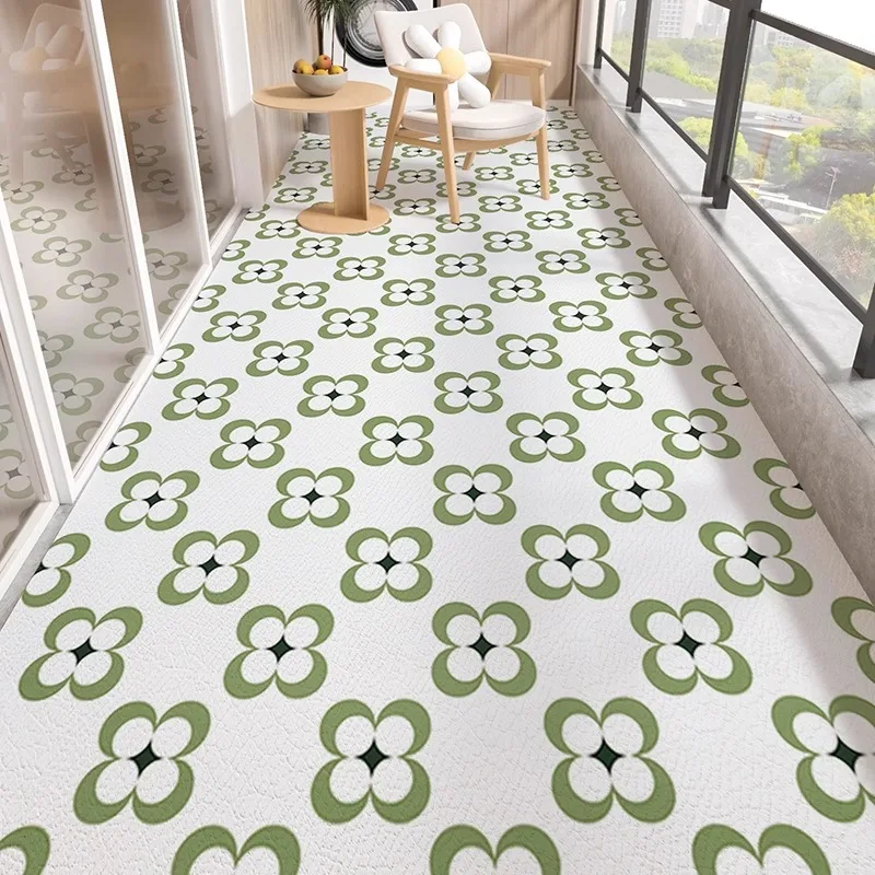 Simple Green Print Balcony Floor Mat Small Fresh Kitchen Waterproof Non ...