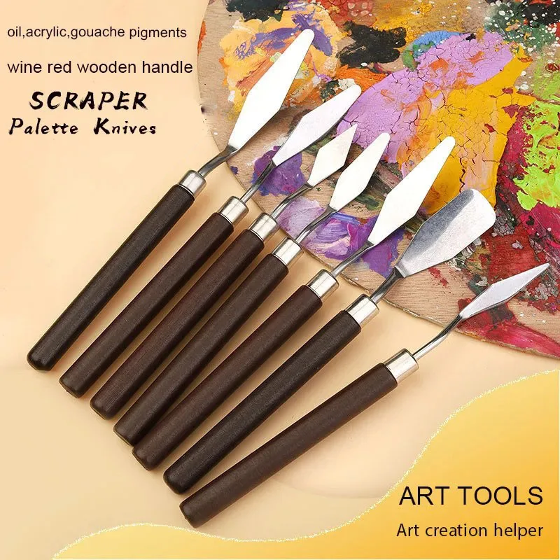 Wholesale 7PCS Art Tools Scraper Palette Knives Plastic Wooden Handle ...