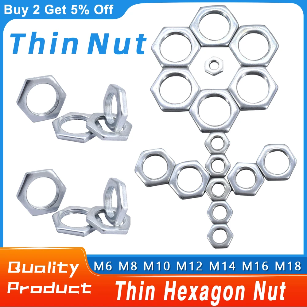 M6-M8-M10-M12-M14-M16-M18-Galvanized-Iron-Hexagon-Thin-Nut-Fine-Tooth ...