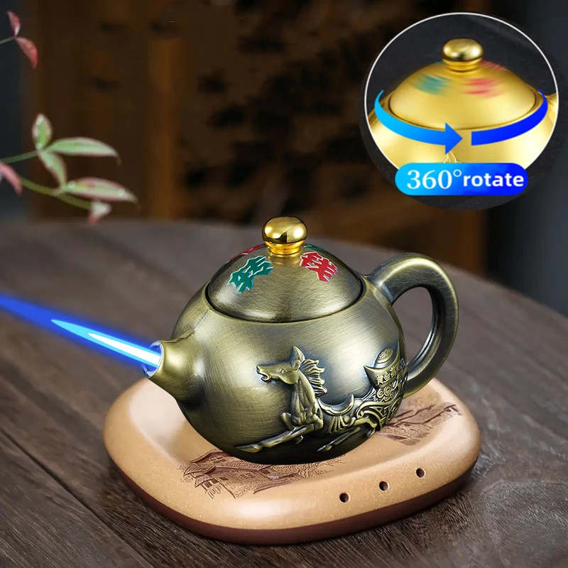 Windproof Novel Tea Pot Mini Lighter Direct Blue Flame Cigar Turbo ...
