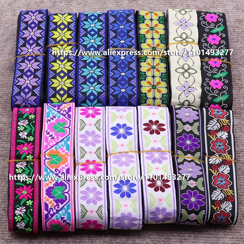 7 Yards 3.3cm Jacquard Ribbon Ethnic Lace Trim Embroidered Woven ...