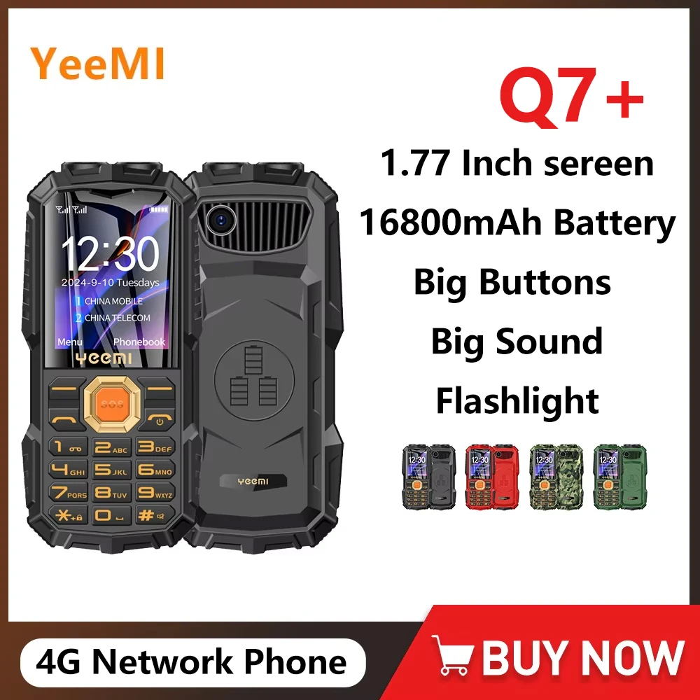 YeeMI Q7+ 4G Rugged Feature Phone Waterproof 1.77 Inch Big Loudspeaker ...