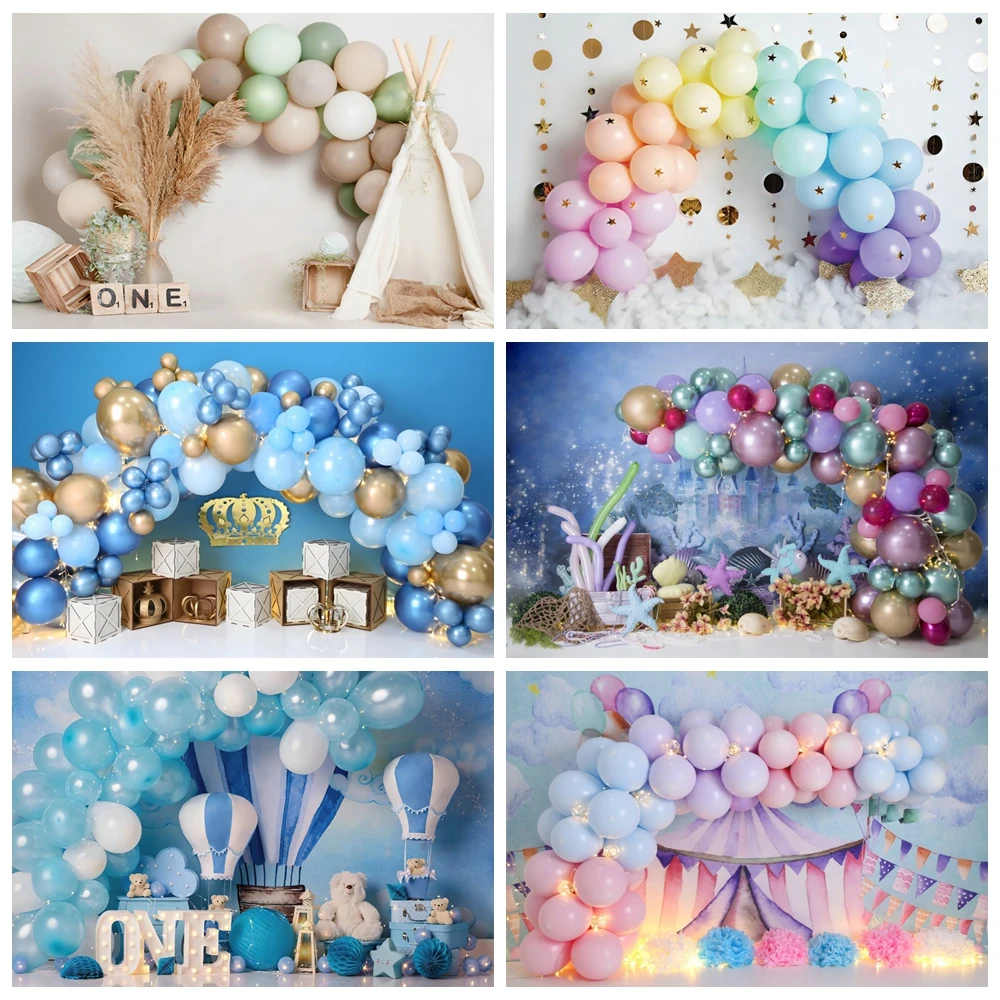 Bohemian Balloon Backdrop 1st Birthday Party For Boy Girl Newborn Baby ...