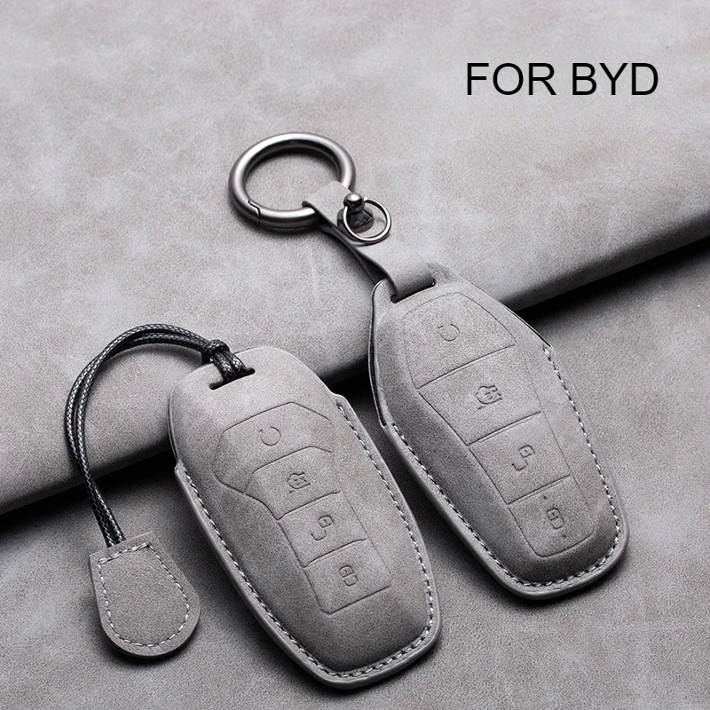 Leather Car Key Case Cover Remote Fob Holder Keychain for BYD Song Plus ...