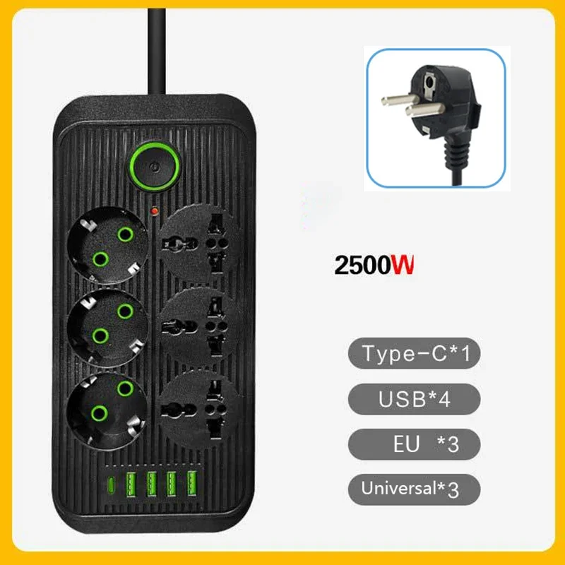 EU-Plug-Power-Strip-3EU-3-Universal-Socket-2M-Extension-Cable-Outlets ...