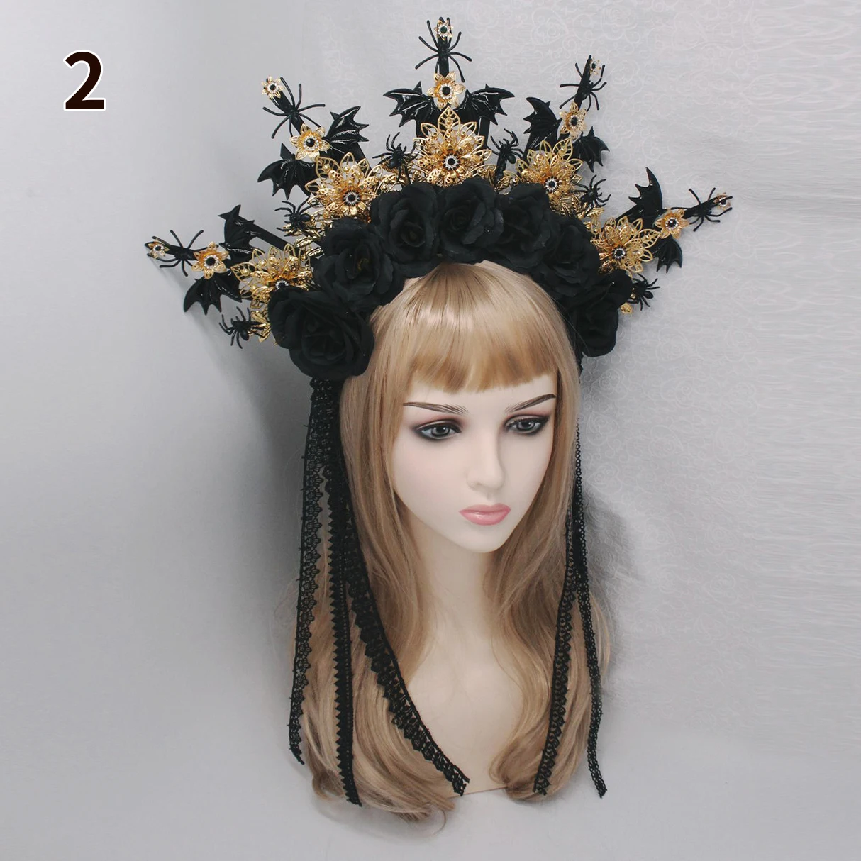 Tiara-de-encaje-negra-oscura-g-tica-diadema-de-estilo-barroco-corona-de ...