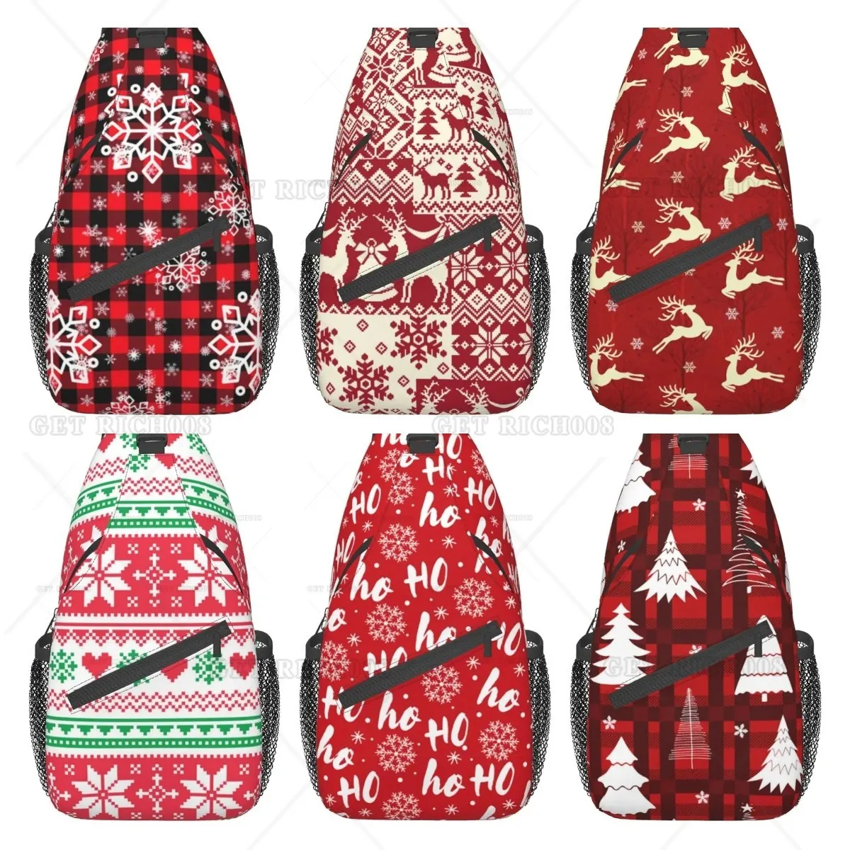 Red Tartan Snowflakes Chest Bags Xmas Crossbody Sling Bag Travel Hiking ...