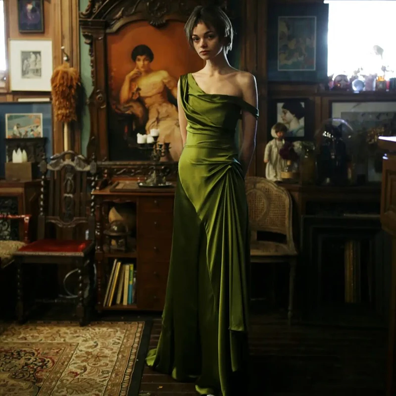 custom-Vintage-Avocado-Green-Pleated-Prom-Dress-Slim-Fitting-Celebrity ...