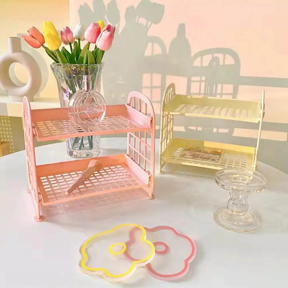 Desktop-Organizer-Folding-Shelf-Hollow-out-Design-Double-layer-Macaron ...