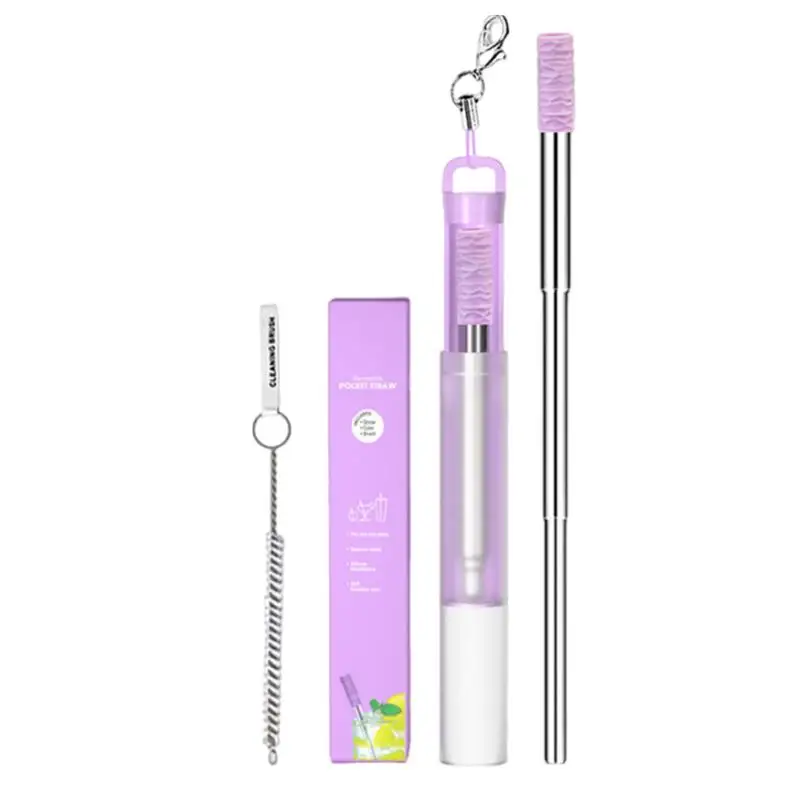 Telescopic-Reusable-Drinking-Straw-Stainless-Steel-Metal-Straws-Folding ...