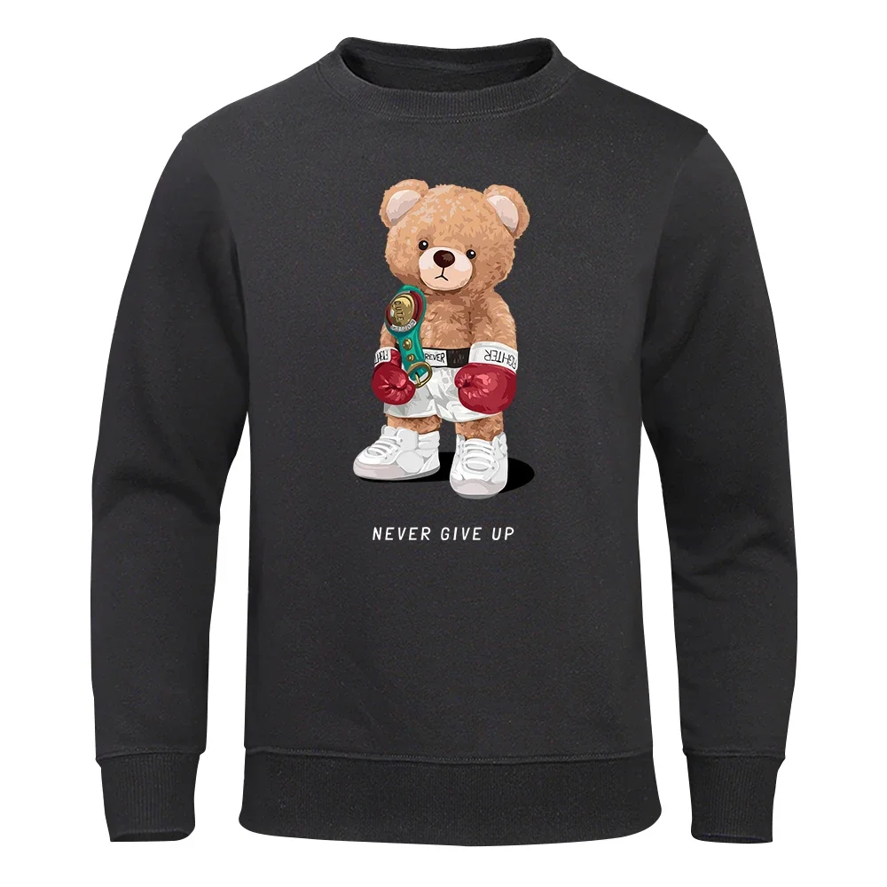 Strong-Boxer-Teddy-Bear-Never-Give-Up-Sweatshirt-Mens-Novelty-Loose-Top ...