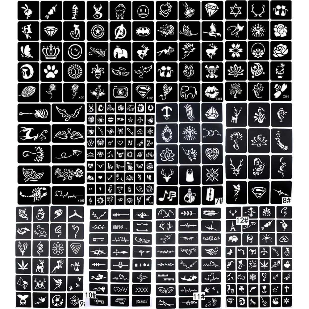 211pcs-Small-Tattoo-Stencils-12-Sheet-Lot-Reusable-Body-Art-Tattoo ...