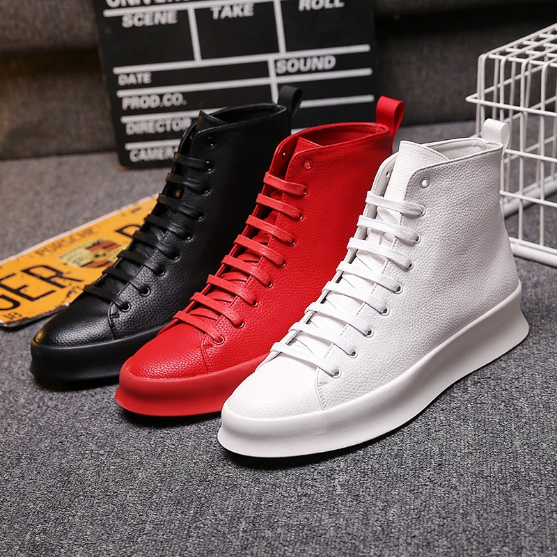 Leather Platform Shoes | Leather Sneakers Red | Leather Shoes Men ...