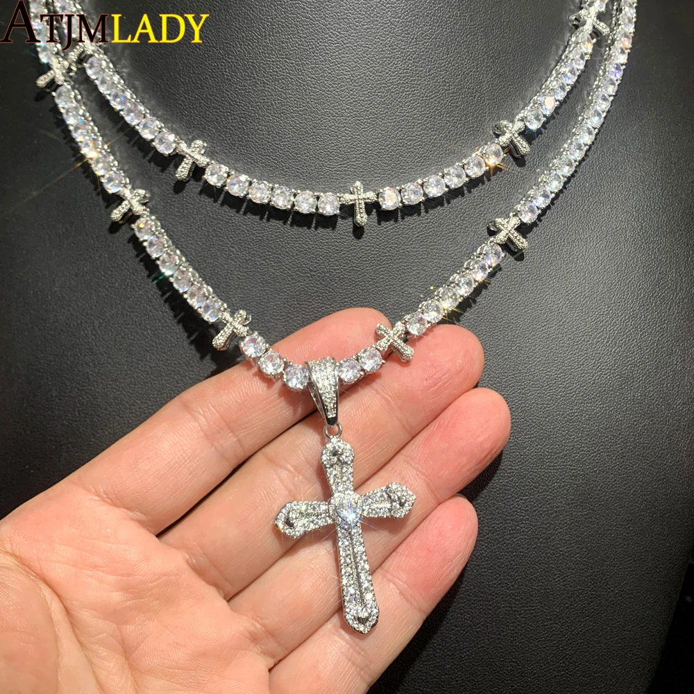 Bling-5A-Cz-Heart-Shaped-Iced-Out-Cross-Necklace-for-Women-Prong ...