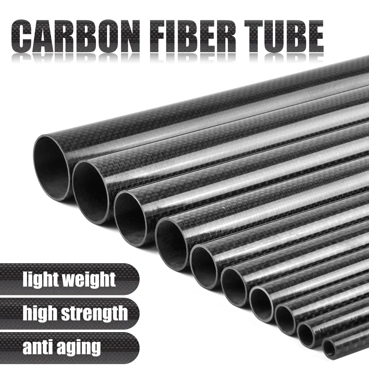 3K Gloss Black Round Carbon Fiber Tube 0.5m Multi-Size High-Strength ...