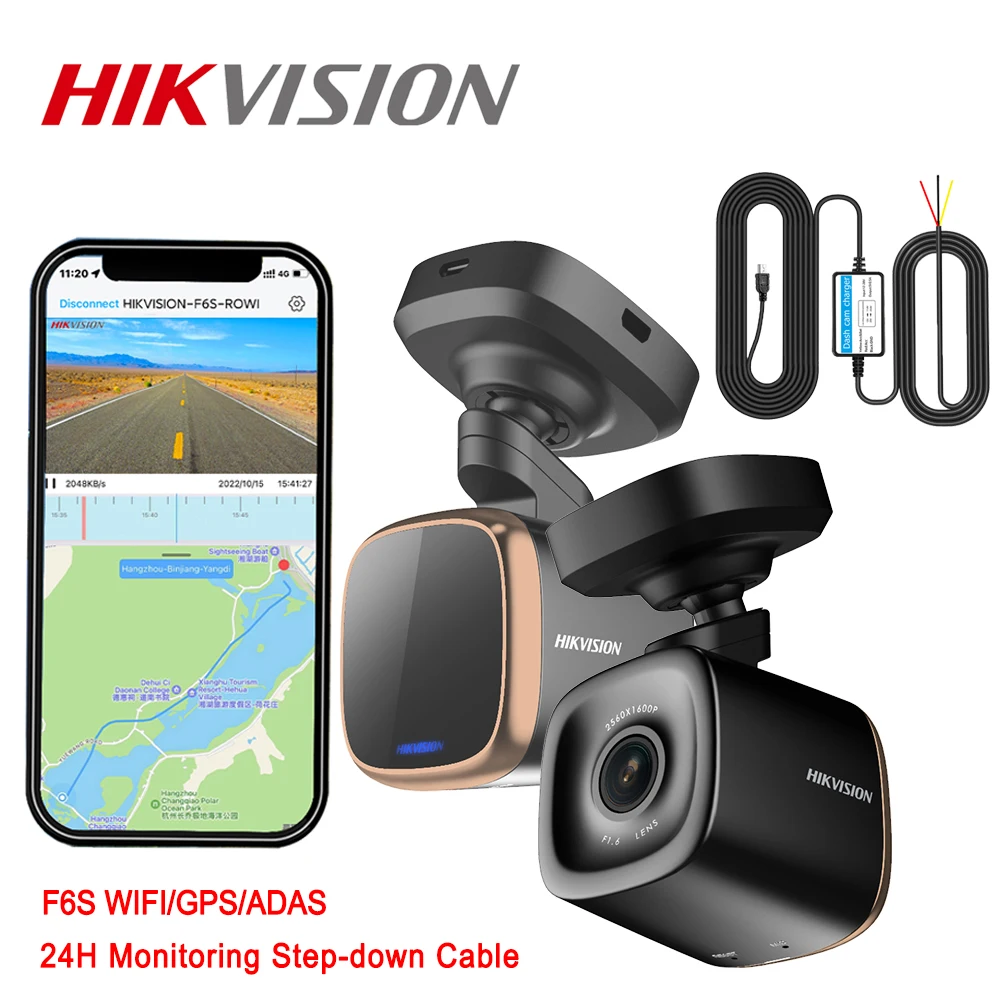 HIKVISION F6S Dash Cam For Car 3K WiF APP ADAS Built-in GPS F1.6 Night Vision Car Camera With ...
