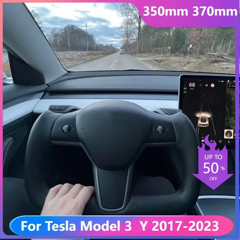 2023 novo volante do carro de couro parte inferior plana volante fibra ...