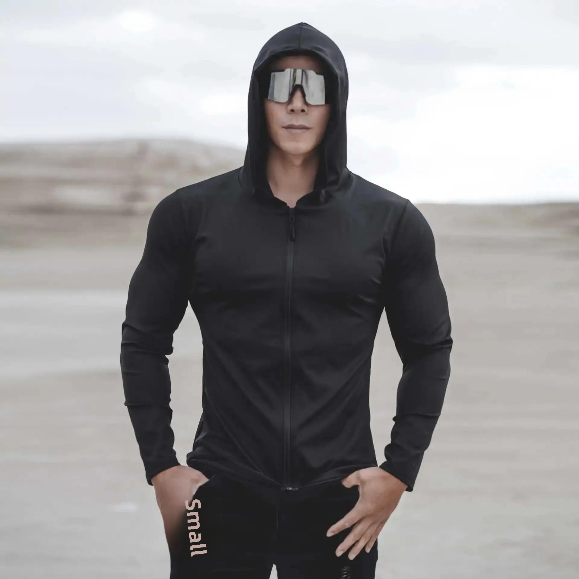 Autumn Men's Quick Dry Long Sleeve Ice Silk Hooded Jacket Fitness ...