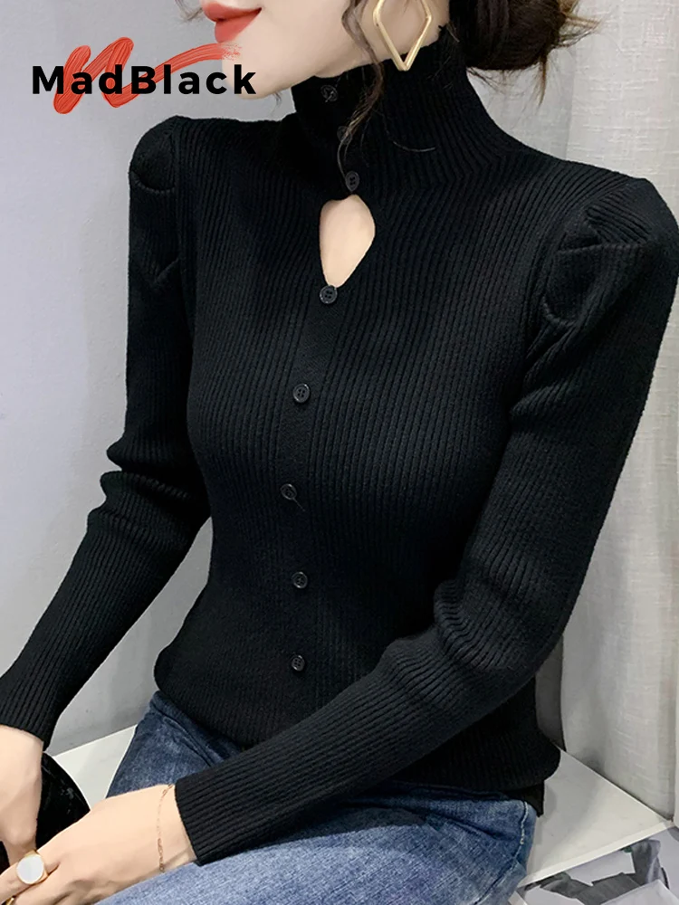 MadBlack-Women-s-European-Sweater-Sexy-Turtleneck-Button-Top-Retro-Long ...