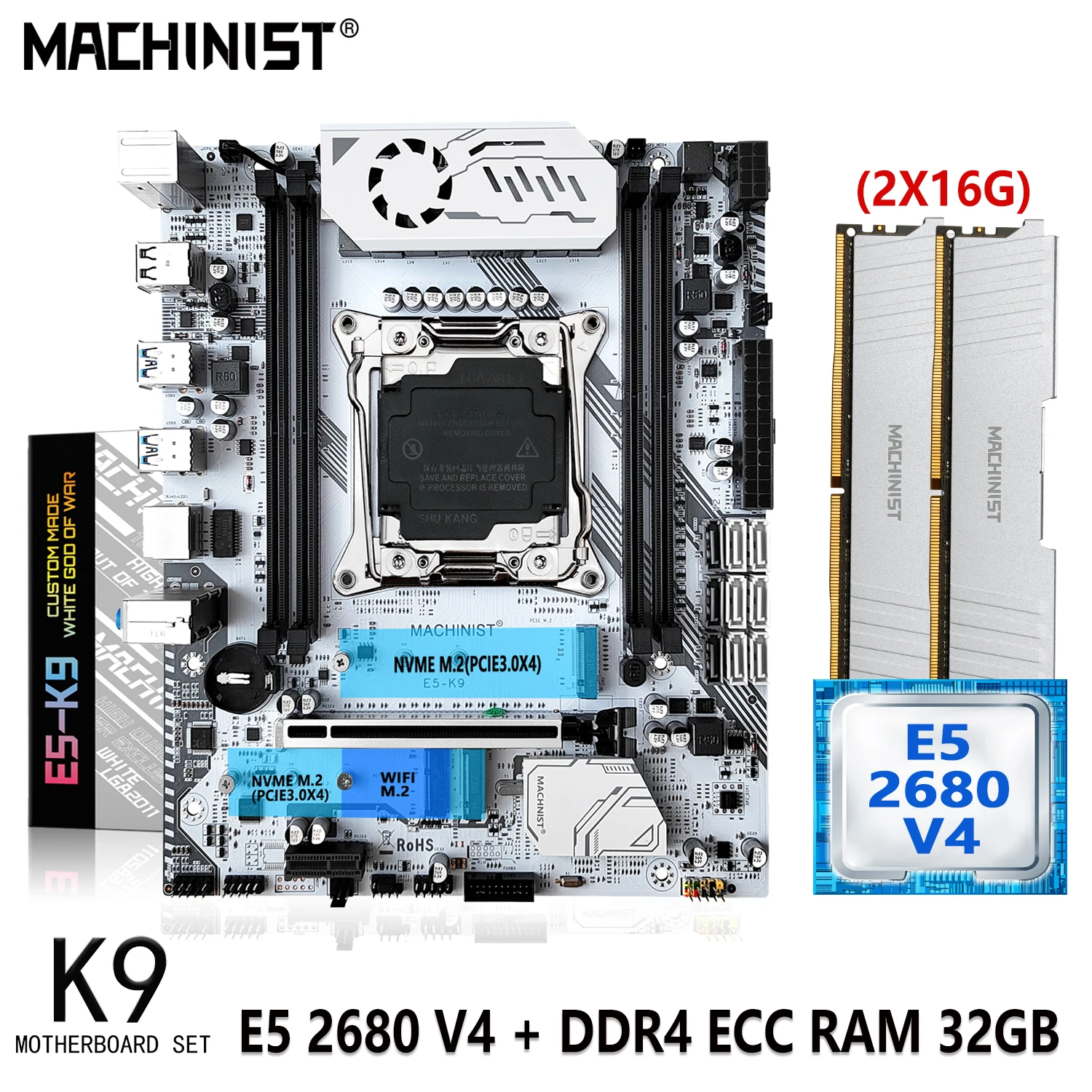MACHINIST-X99 Conjunto de Placa-Mãe, Kit LGA 2011-3, Xeon E5, 2680, CPU V4, 32GB, 2x16G, DDR4 ...