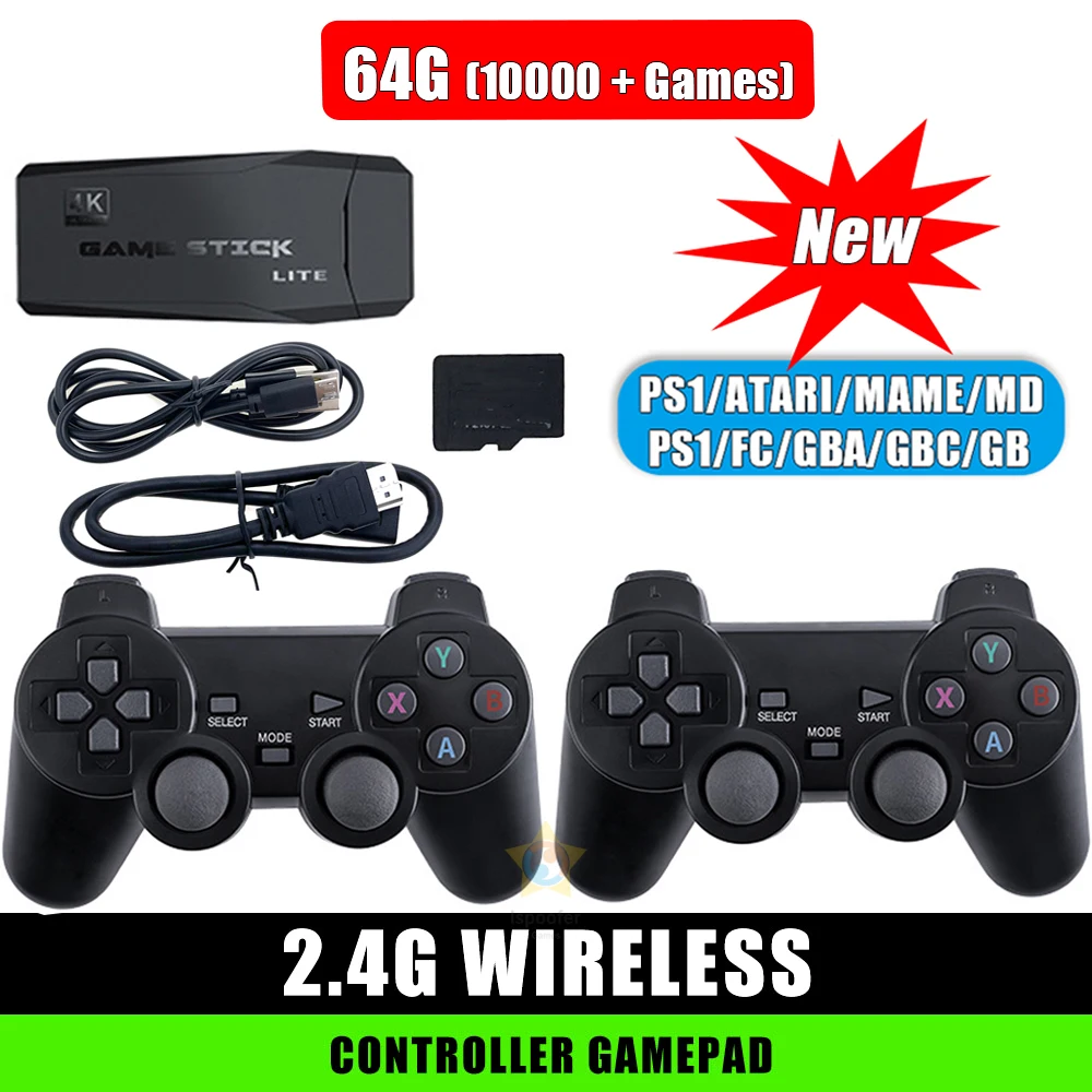 Wireless Video Game Console 2.4G 4K HD TV Controller Retro 64GB 10000 ...