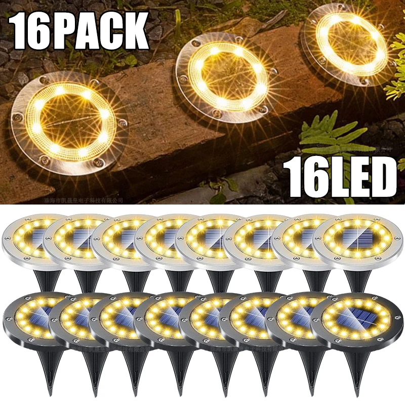16LED-Solar-Power-Disk-Lights-Outdoors-Garden-Underground-Lighting-Deck ...