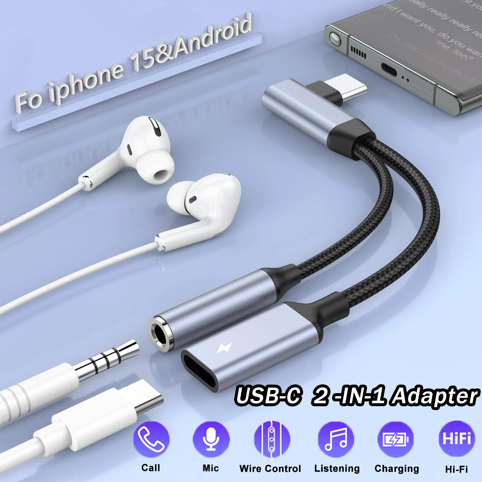 Audio-Adapter-Elbow-2-IN-1-Type-C-to-3-5mm-Headphone-Jack-Adapter-Fast ...