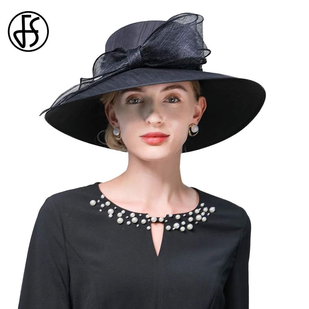 FS-Female-Elegant-Church-Black-Hats-For-Women-Formal-Occasion-Wide-Brim ...