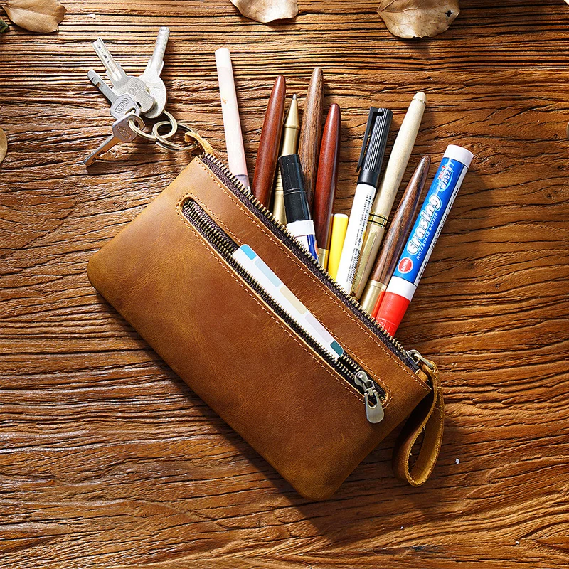 Fromthenon-Retro-Crazy-Horse-Leather-Zipper-Pen-Bag-Portable-Large ...