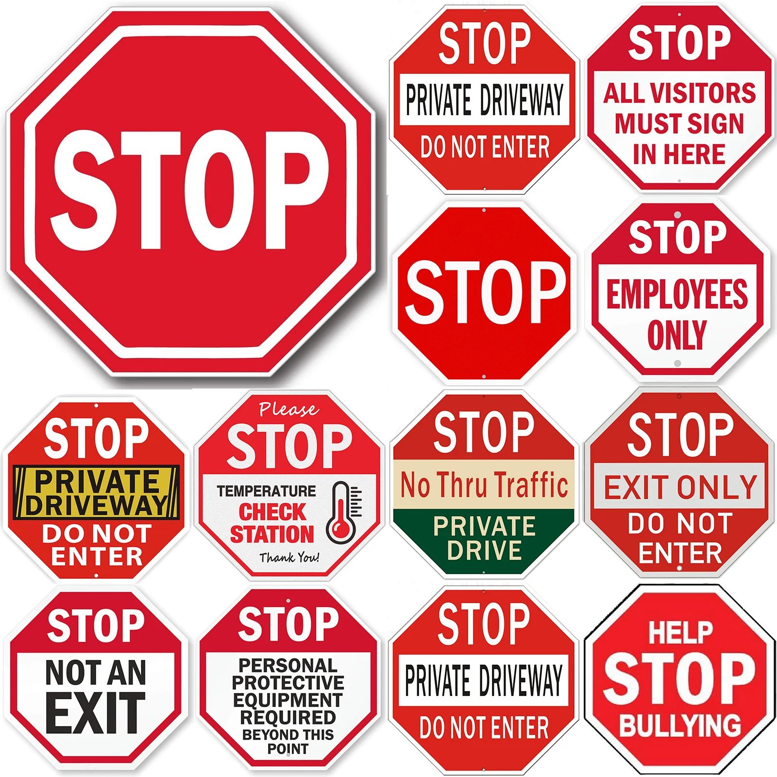Stop-Metal-Tin-Sign-Street-Slow-Warning-Reflective-Signs-12-x-12-Inches ...