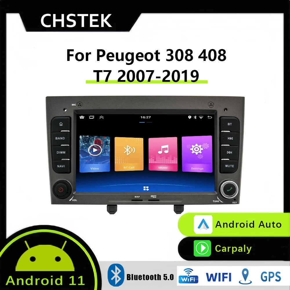 CHSTEK Car Radio Auto Stereo Wireless Carplay Android 11 for Peugeot ...
