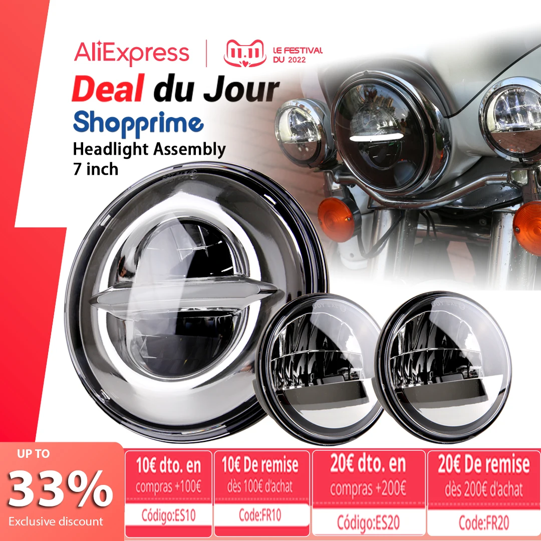 7 Inch Chrome for LED Headlight+ 2x 4-1/2" Chrome Fog Light Passing ...