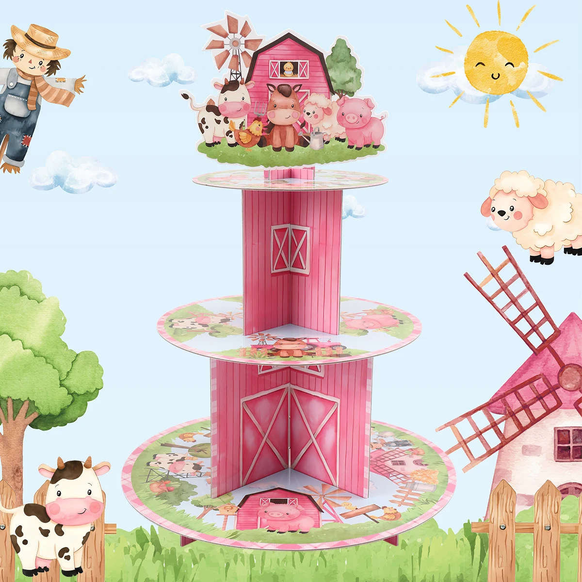 Pink-Farm-Cow-Disposable-Cake-stand-Barnyard-Farm-Theme-Birthday-Party ...