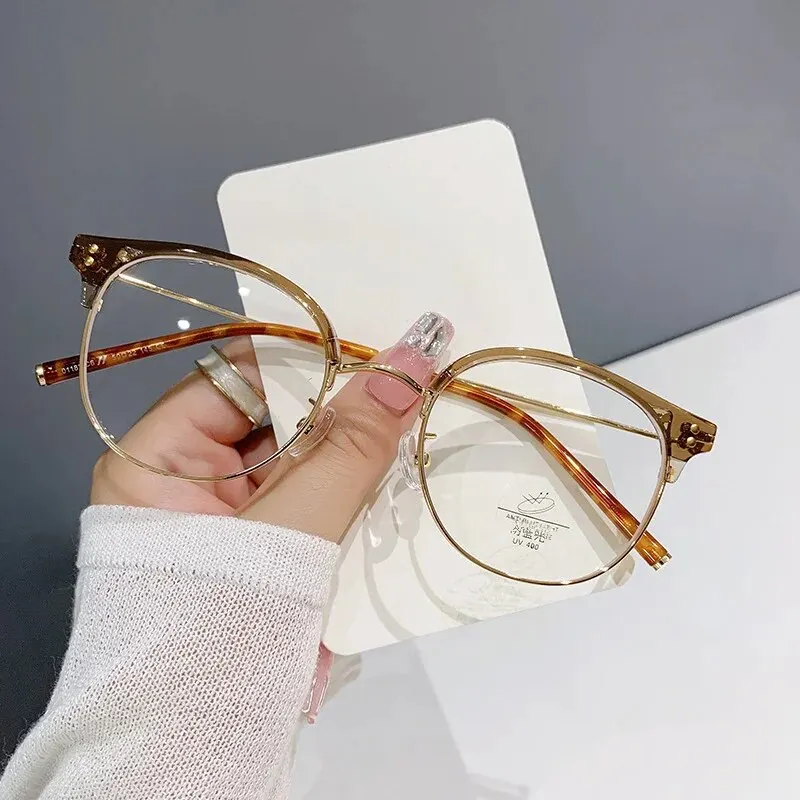 Retro-Anti-blue-Light-Half-Frame-Flat-Light-Glasses-Men-Women ...