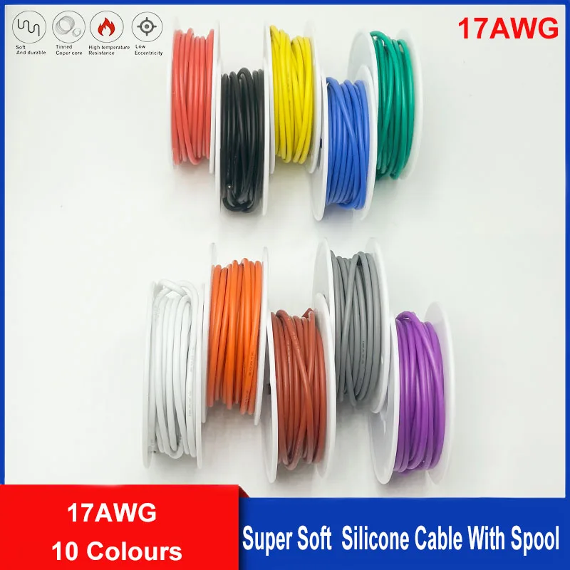 17AWG-Wire-10-Colours-Stranded-Tinned-Copper-Flexible-Silicone-High ...