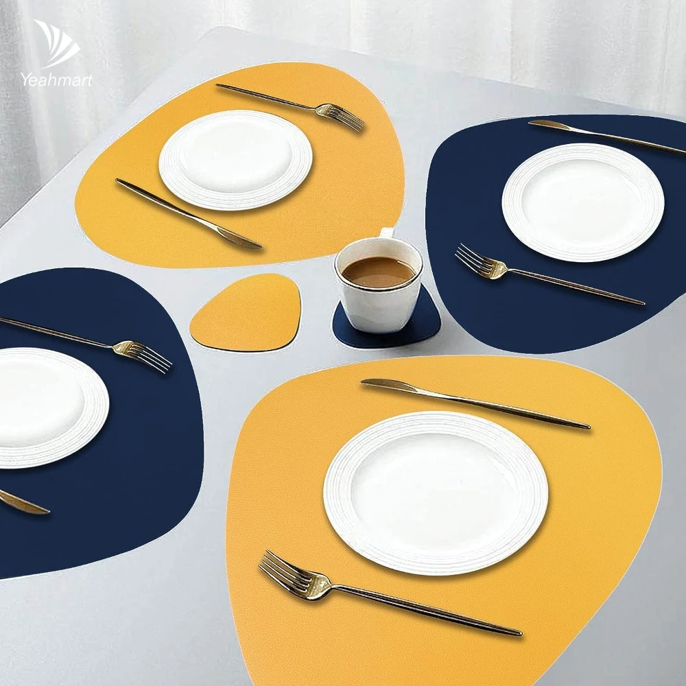 Irregular-Shape-PU-Leather-Placemats-Set-Oil-Proof-Waterproof-Dual ...