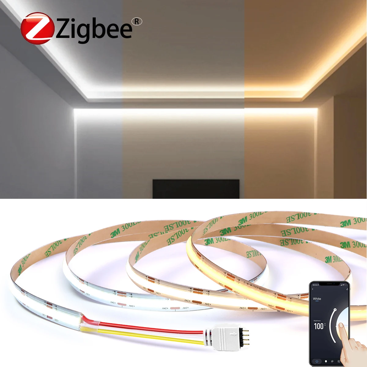 24V Smart Zigbee CCT COB LED Strip Closet Light Changeable 2700K To ...