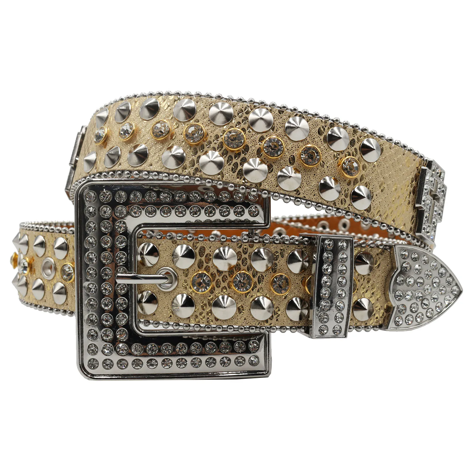 HipHop-Punk-Rock-Y2K-Style-Rhinestone-Gold-Rivet-Belt-Western-Denim ...