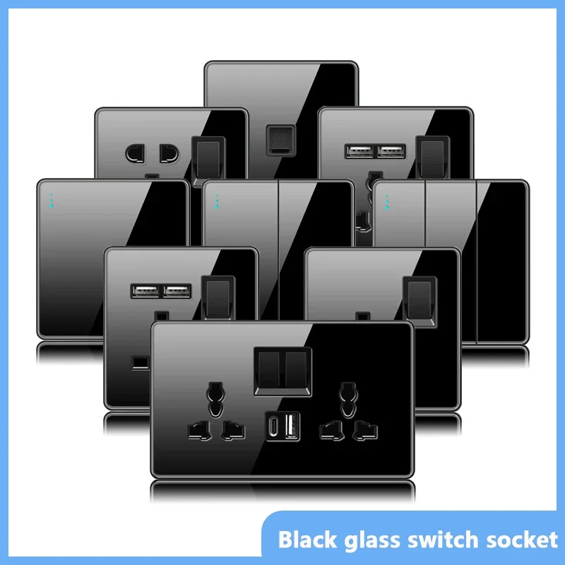 Luxury-All-Tempered-Glass-Wall-Light-Switch-Button-Black-UK-Plug-13A ...