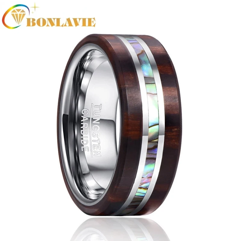 BONLAVIE-Men-s-Engrave-Name-Rings-8MM-Ebony-Wood-Grain-Natural-Abalone ...