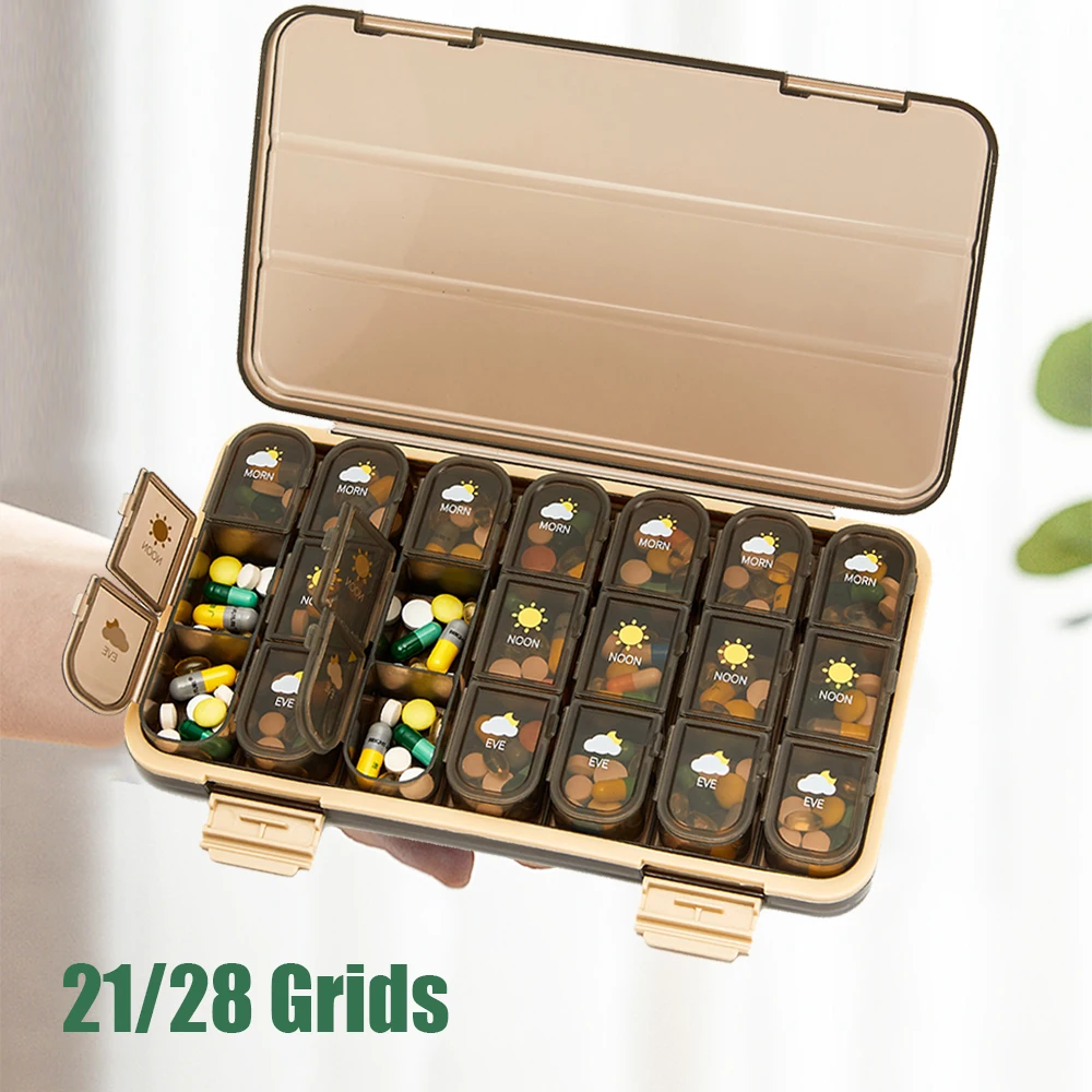 7/21/28 Grids Pill Box Large Capacity Medicine Box 7 Days Pill Storage ...