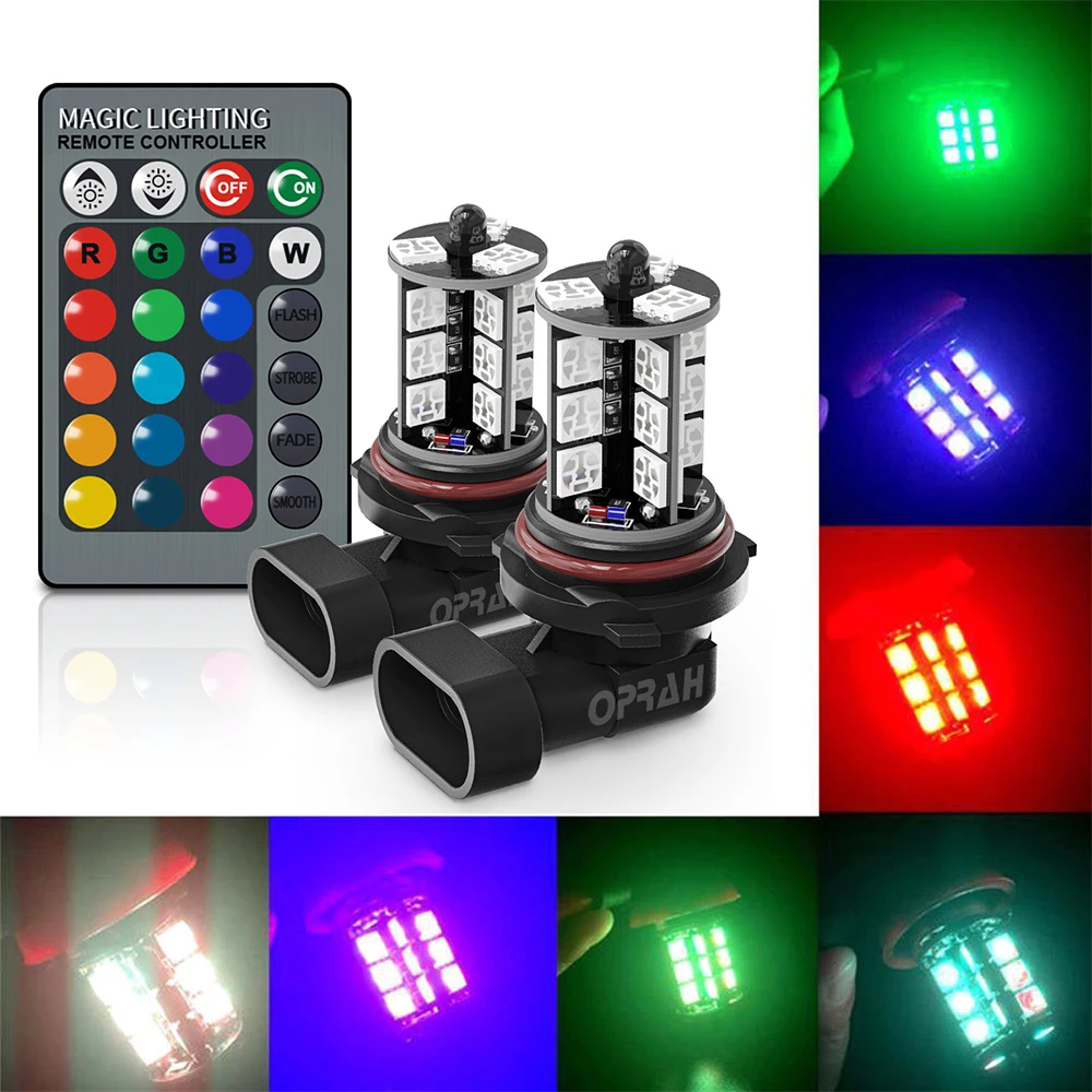 Rgb Colorful H8 H11 Led Fog Light With Remote 5050 H1 Led Fog Lights H3 H7 Led Lights 9005 Hb3 ...