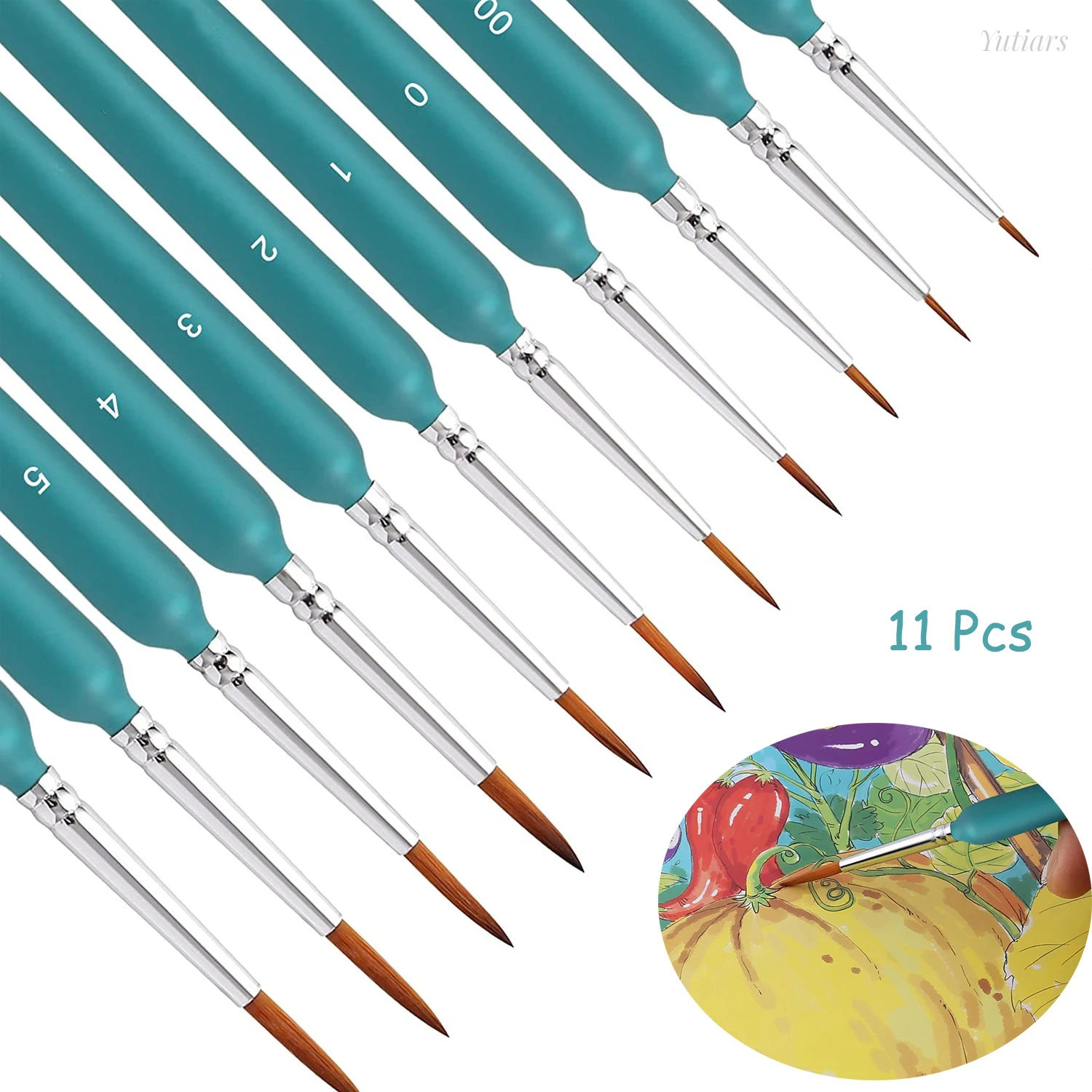 11pcs Miniature Paint Brushes Art Painting Brushes Weasel Hair Paint ...