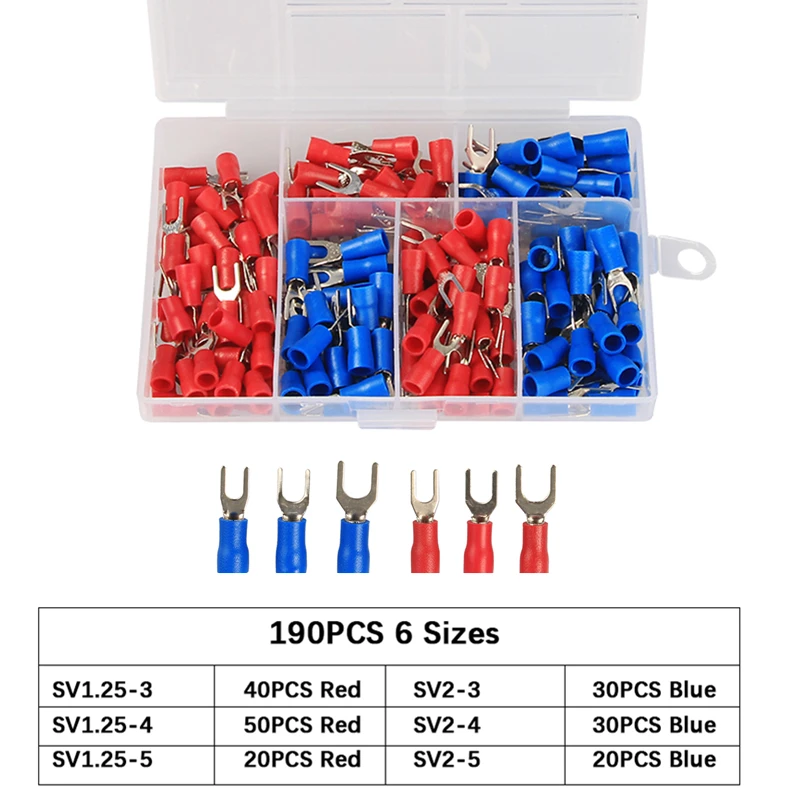 10-190pcs-SV-Type-Wire-Spring-Terminal-SV1-25-SV2-Fork-U-Y-Insulate ...