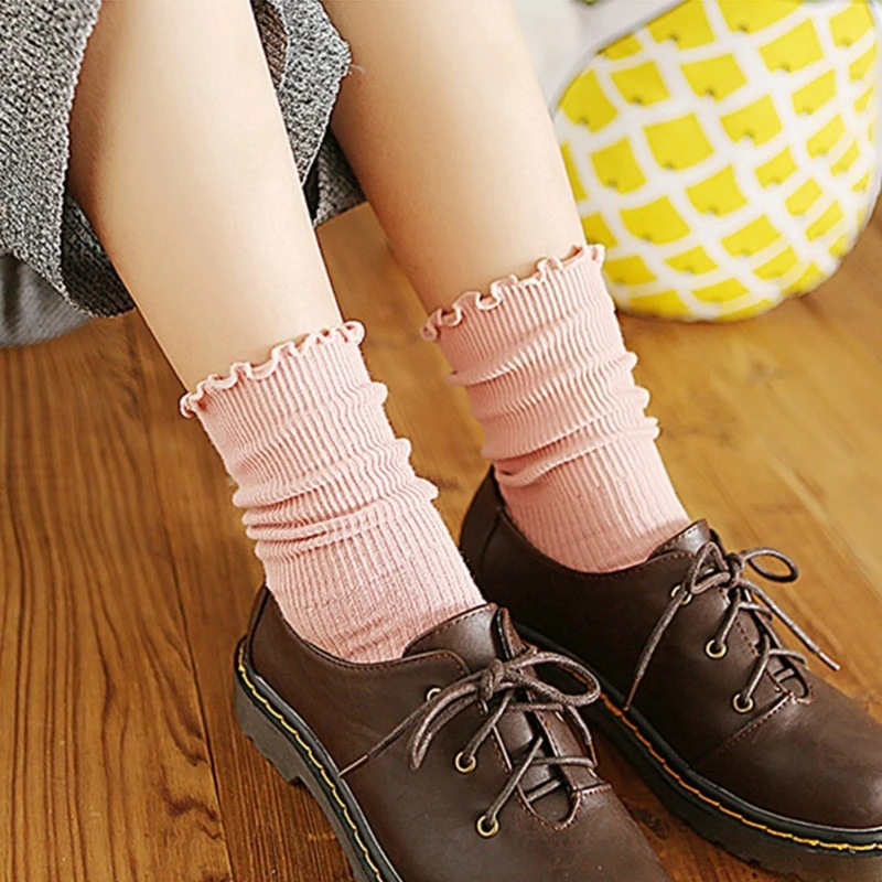 Women-Cute-Ruffle-Socks-Lettuce-Edge-Low-Cut-Middle-Tube-Frilly-Knit ...