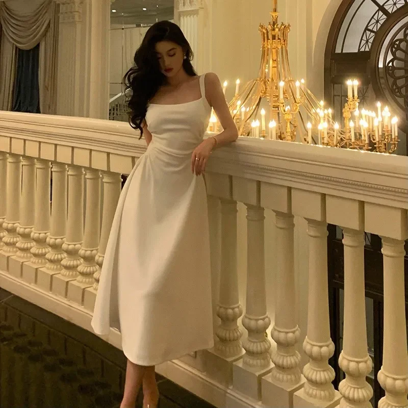 Vestido-largo-sin-mangas-para-mujer-ropa-francesa-blanca-Alien-suave ...