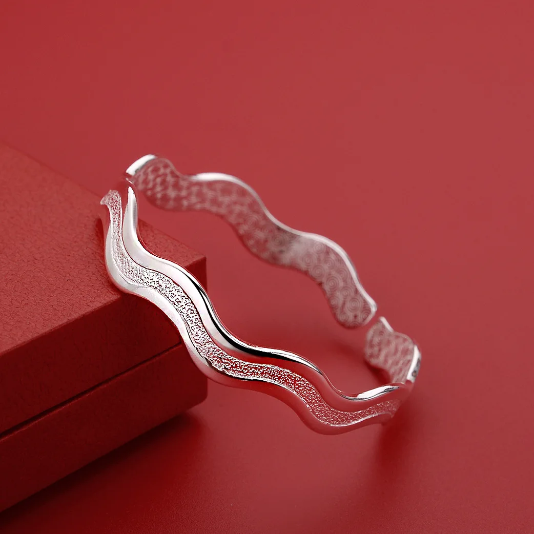 Fine-925-sterling-silver-original-Frosted-wave-Star-River-bracelets-adjustable-Bangles-for-women ...